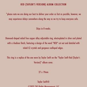 Taylor Swift | Jewelry | New Taylor Swift Red Taylors Version Album ...